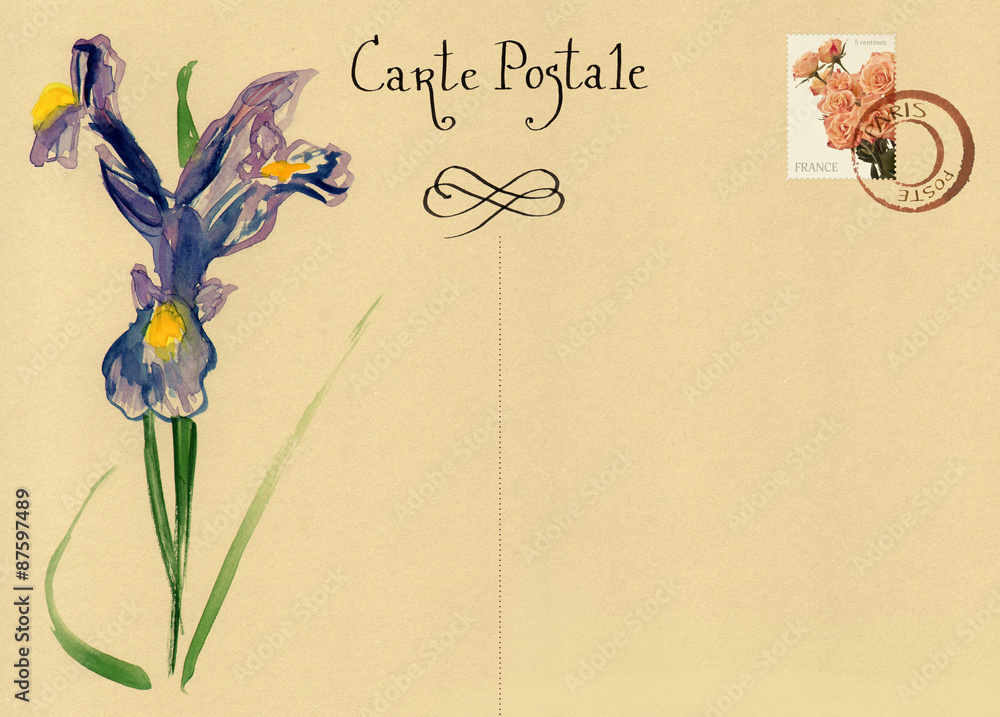 Vintage post card design template and watercolour drawing Stock ...