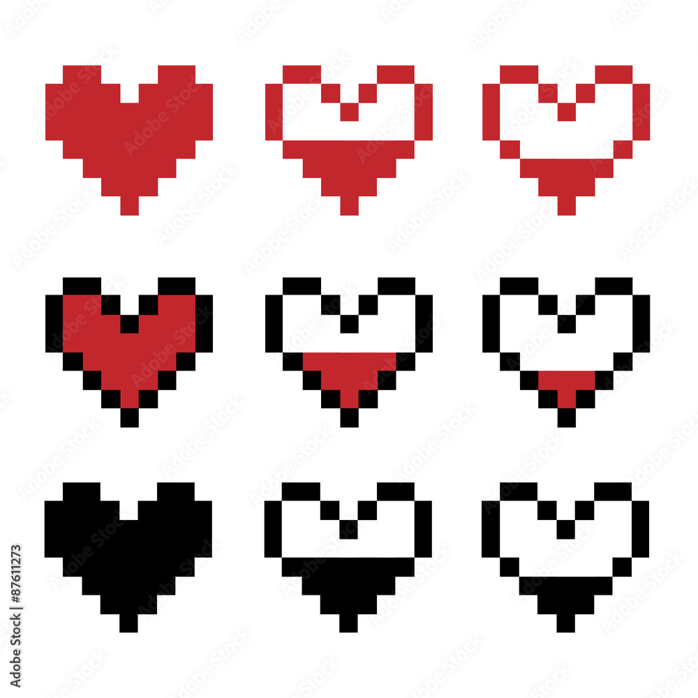 Retro game pixel hearts Stock Vector | Adobe Stock