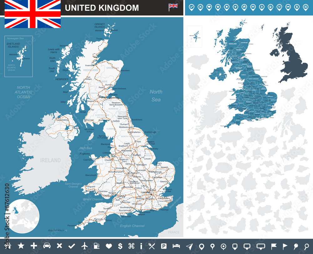 United Kingdom infographic map. Highly detailed vector illustration ...