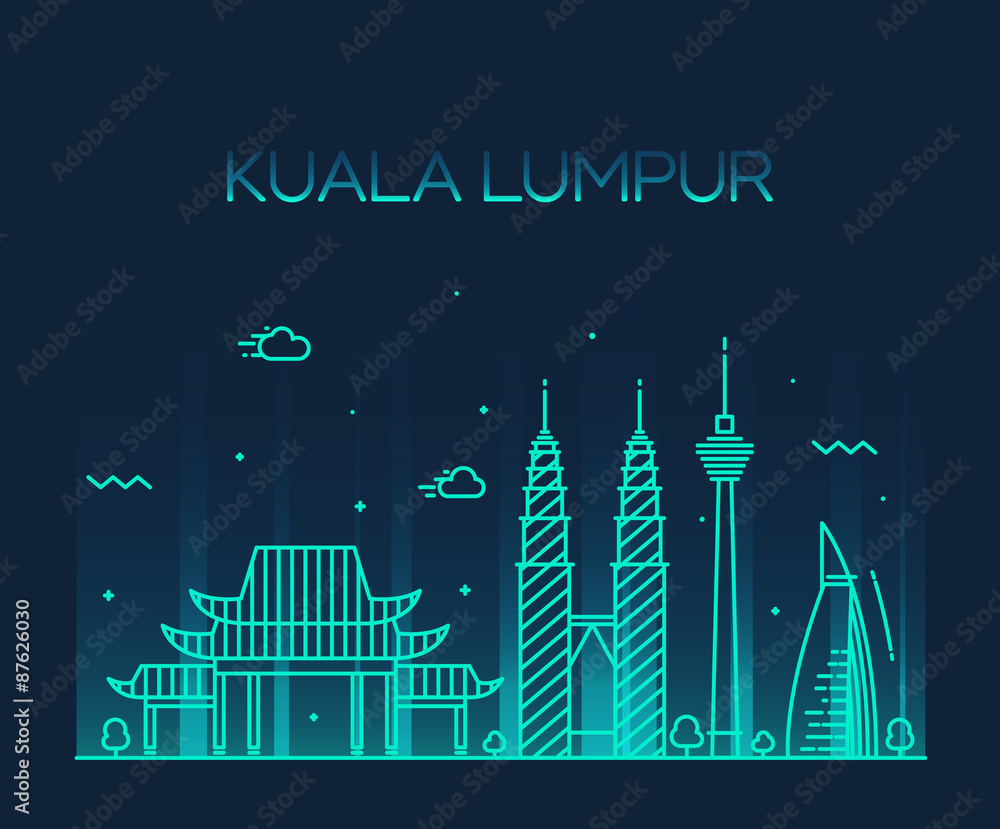 Kuala Lumpur Trendy vector illustration line art Stock Vector | Adobe Stock