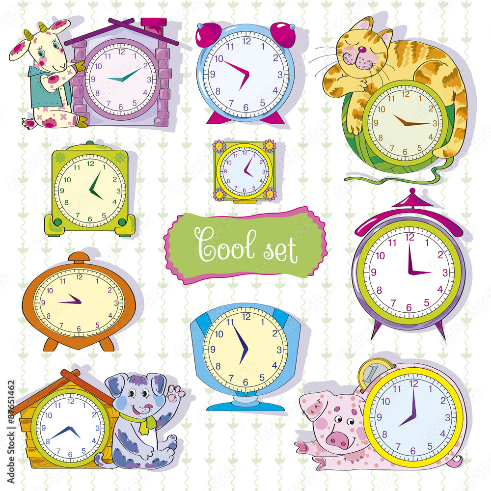 Bright set from clock.Illustration.Separate layers of objects and ...
