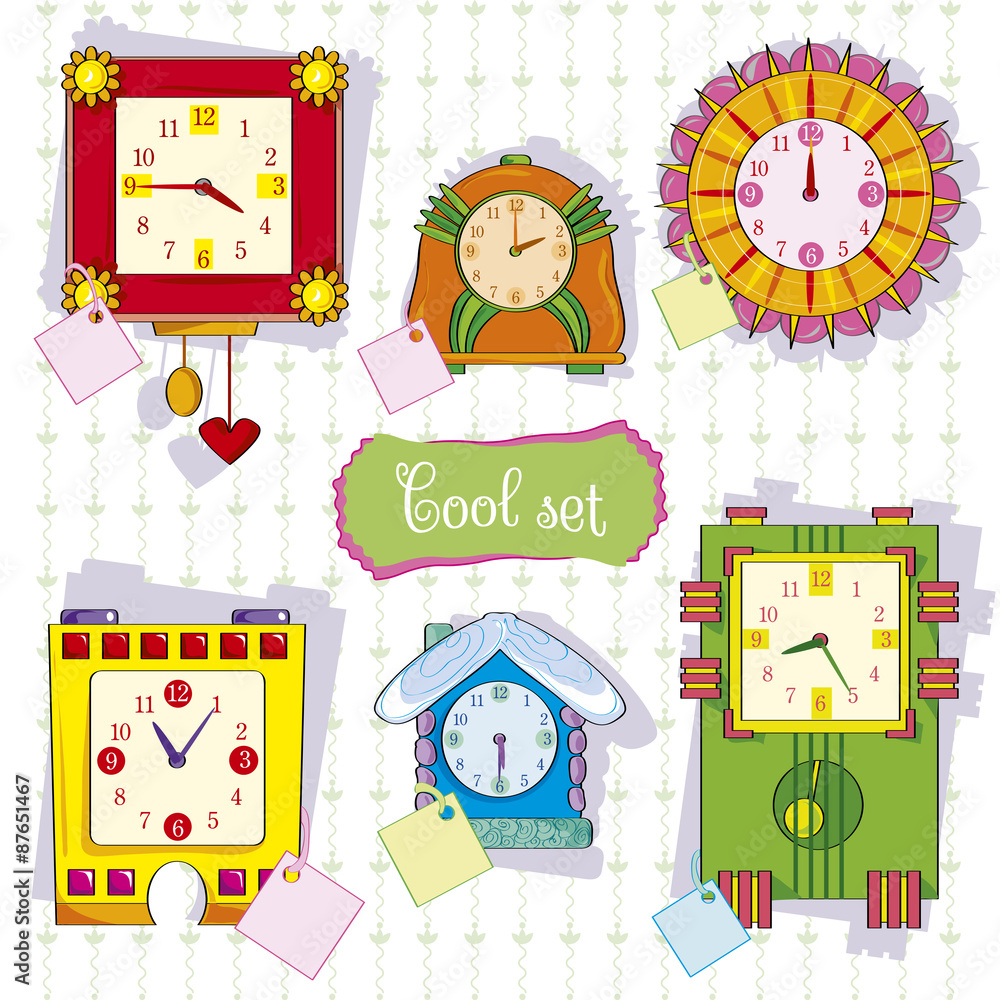 Bright set from clock.Illustration.Separate layers of objects and ...