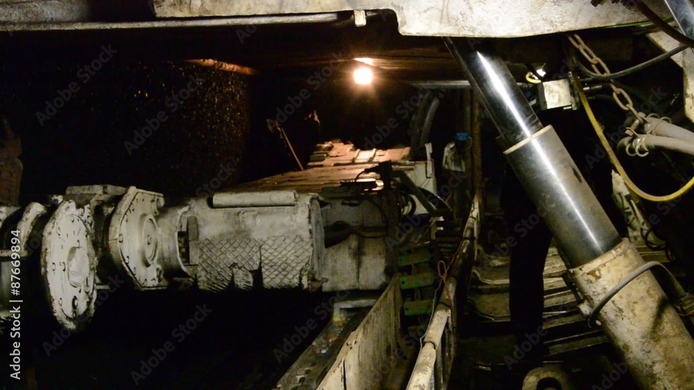 Longwall Mining: Shearer, with two rotating cutting drums and movable ...