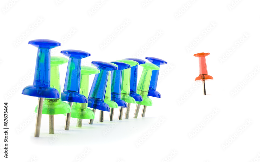 First one to follow. Stop at red sign. Pin photo illustration. Blue and ...