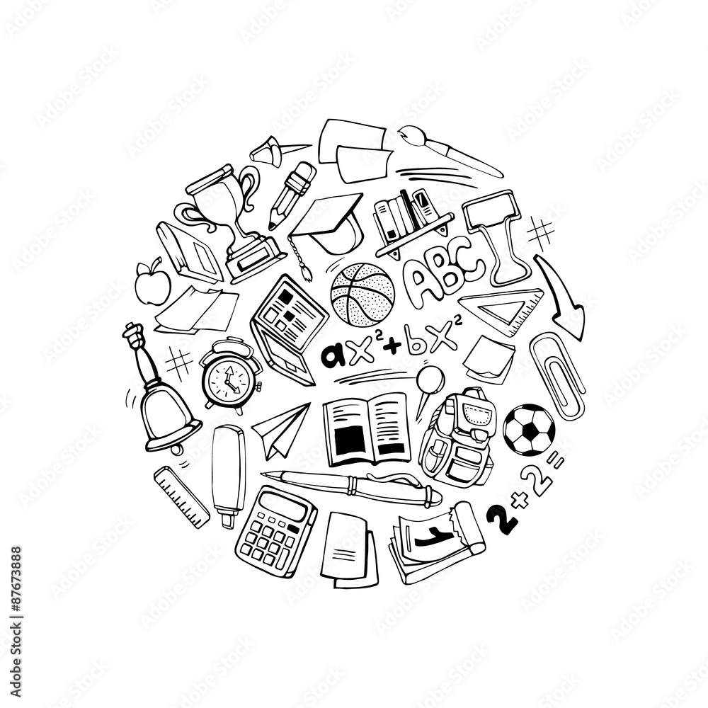 Back to School. Conceptual background round picture with schooll ...