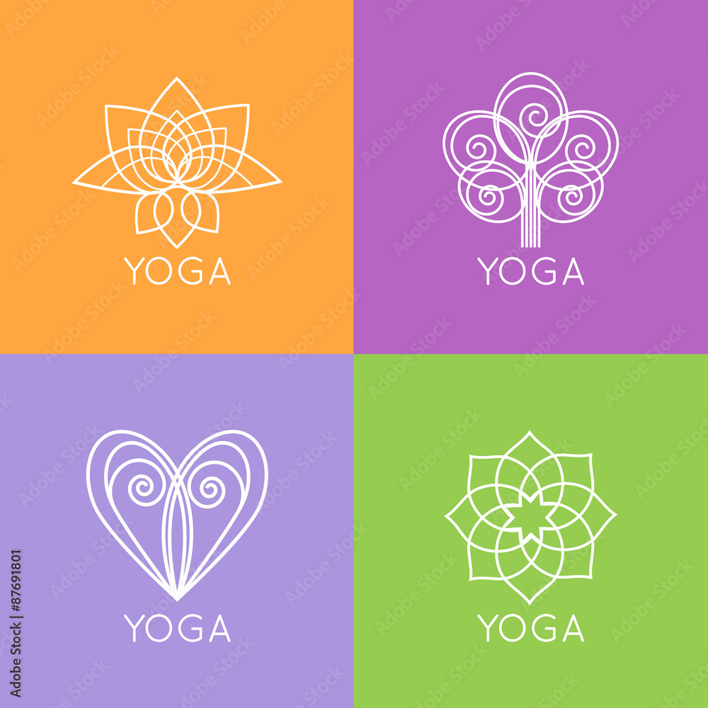 Set of outline yoga monograms and logos. Abstract yoga design Stock ...