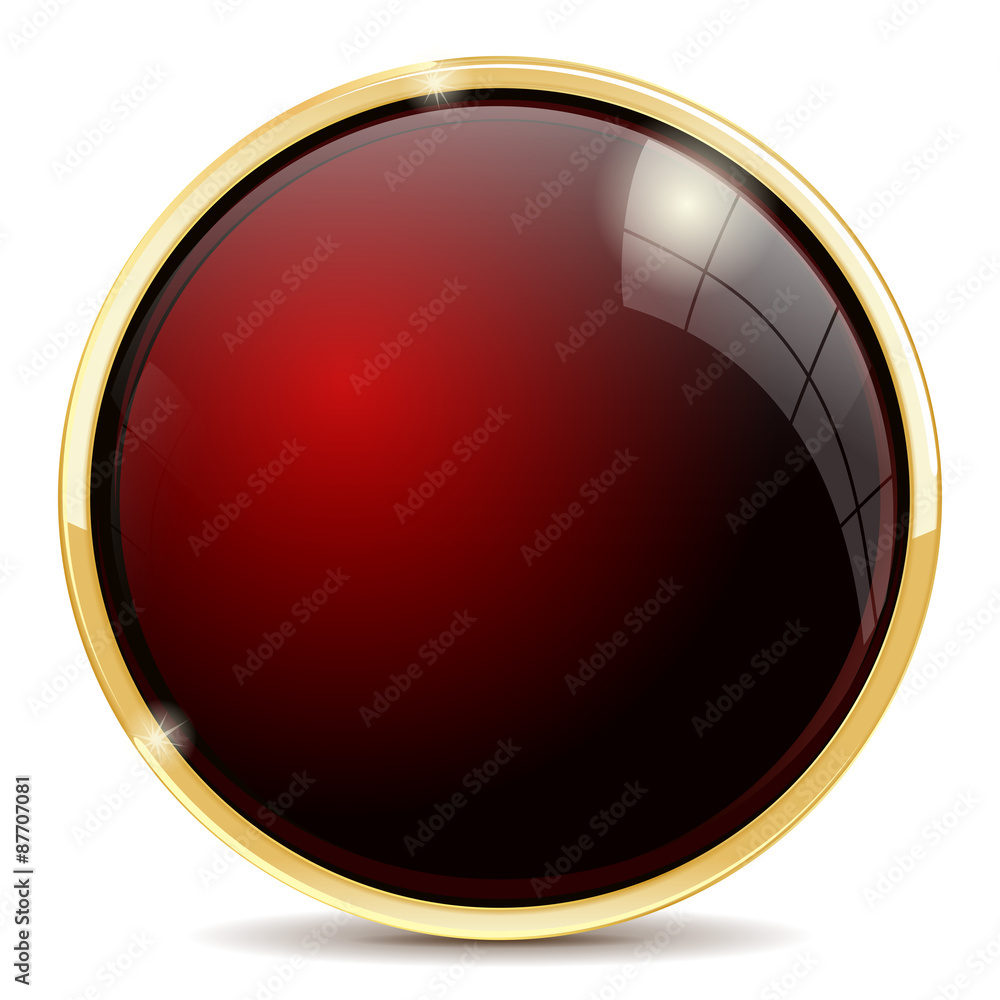 Shiny round red button with golden frame Stock Vector | Adobe Stock