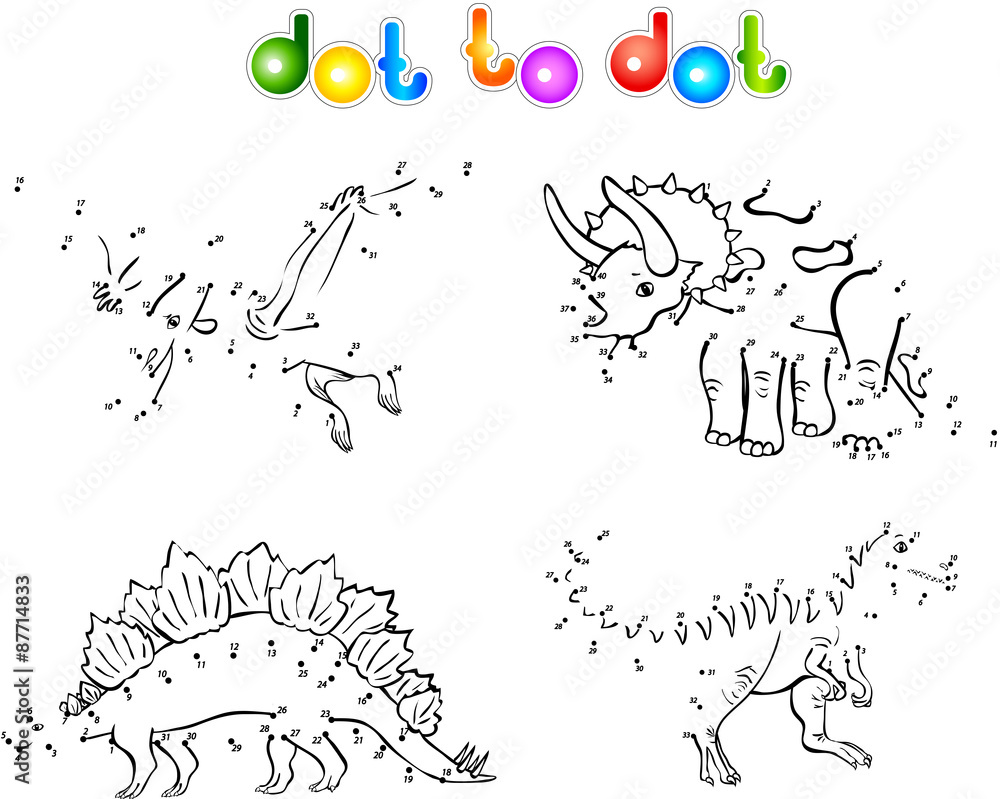 Coloring book of dinosaurs dot to dot Stock Illustration | Adobe Stock