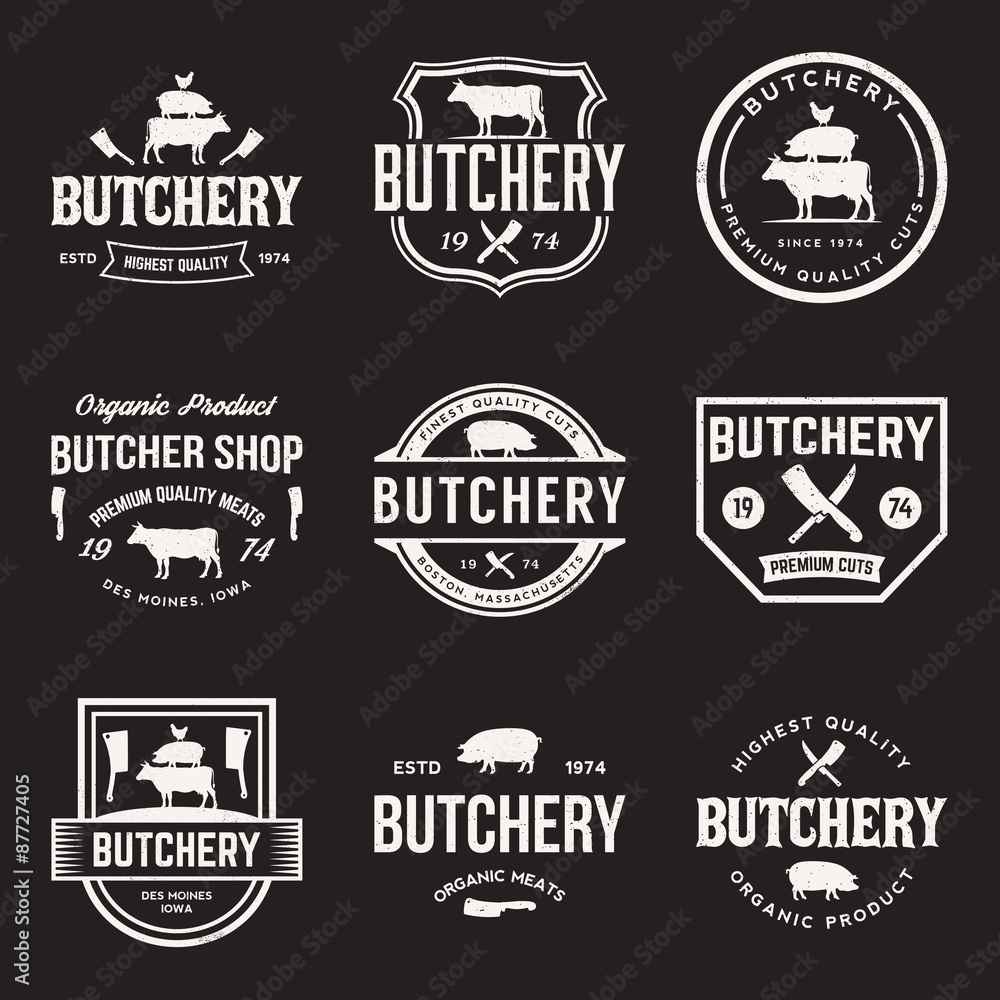 vector set of butchery labels, badges and design elements Stock Vector ...