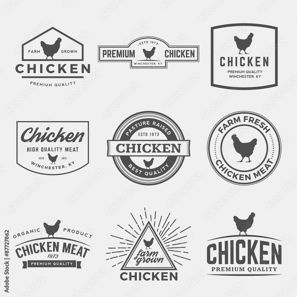 vector set of premium chicken meat labels, badges and design ele Stock ...