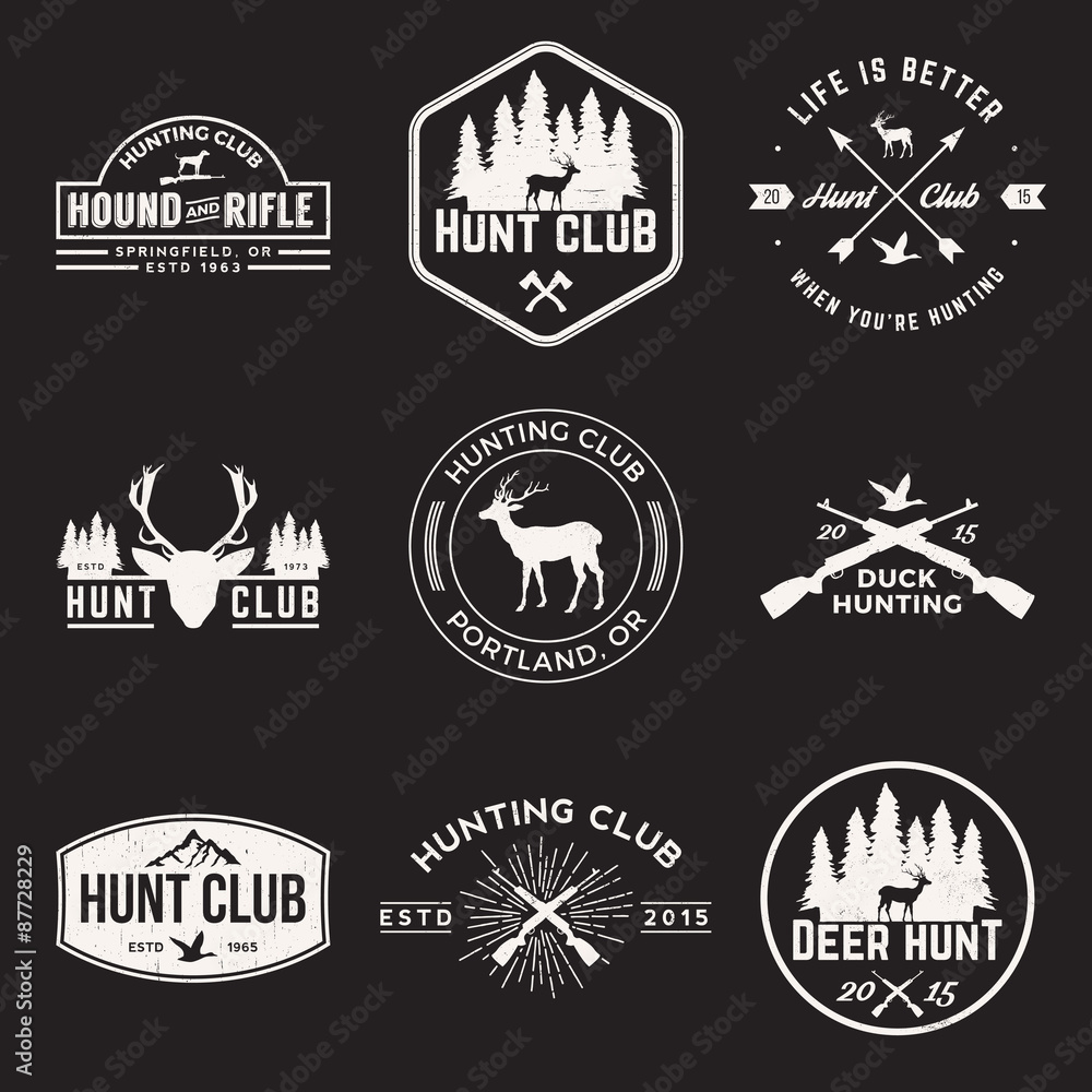 vector set of hunting club labels, badges and design elements Stock ...
