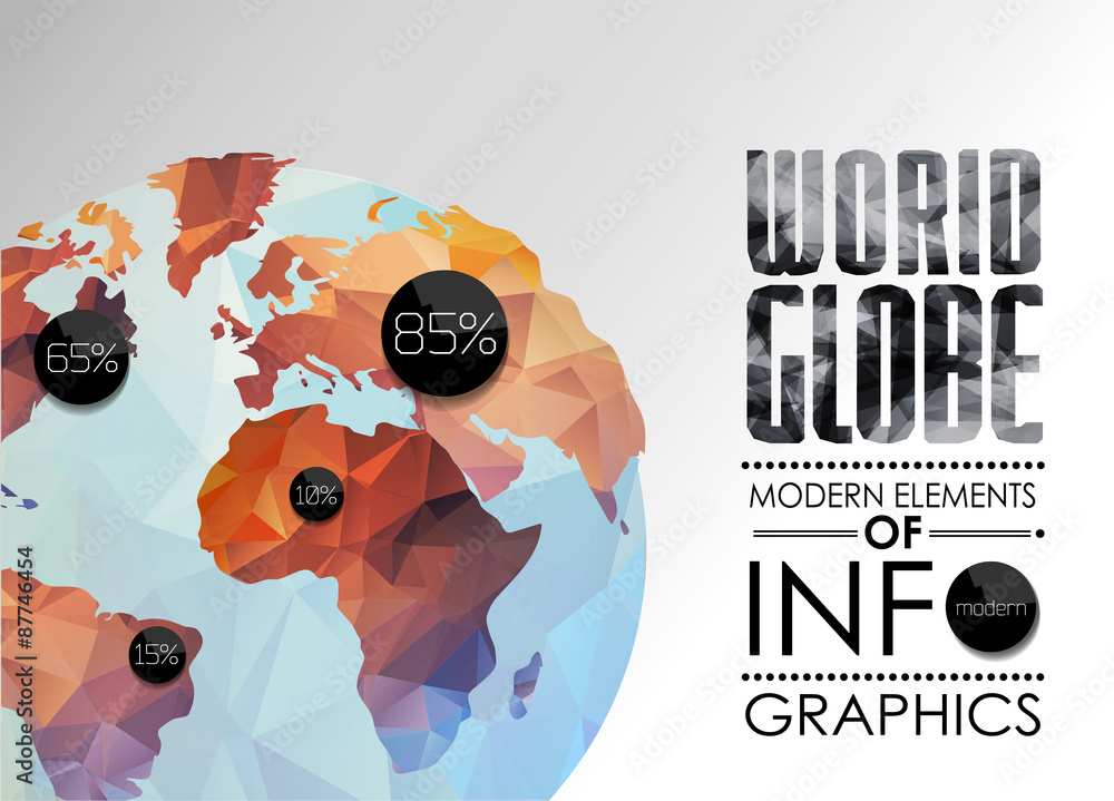 Vector world globe, triangular map of the earth Stock Vector | Adobe Stock