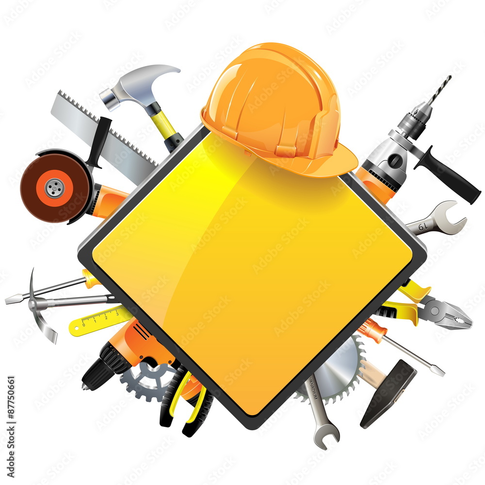 Vector Construction Sign with Tools Stock Vector | Adobe Stock