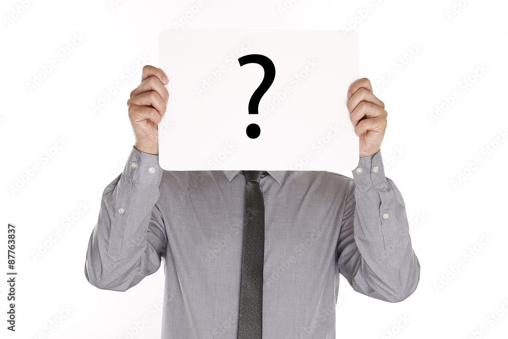 Mann mit Schild - Fragezeichen Stock Photo | Adobe Stock