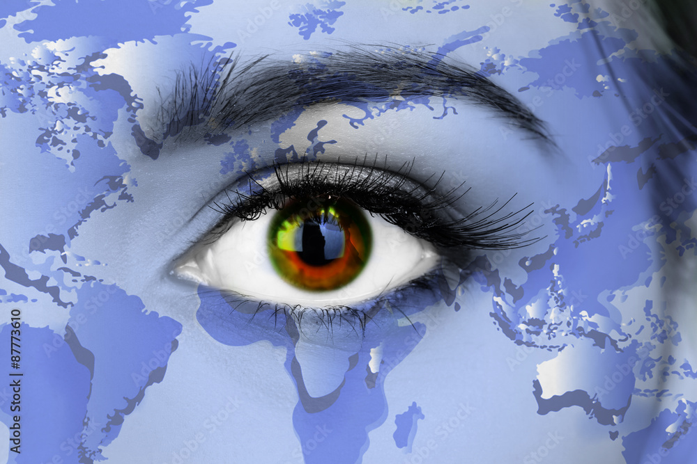 Human face with painted map of world Stock Illustration | Adobe Stock