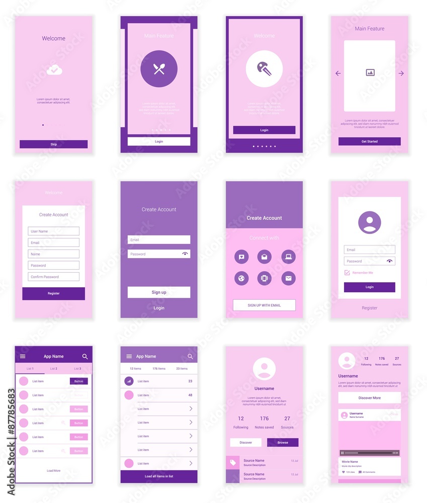 Mobile User Interface 35 Screens Wirefrme Kit for onboarding wizard ...