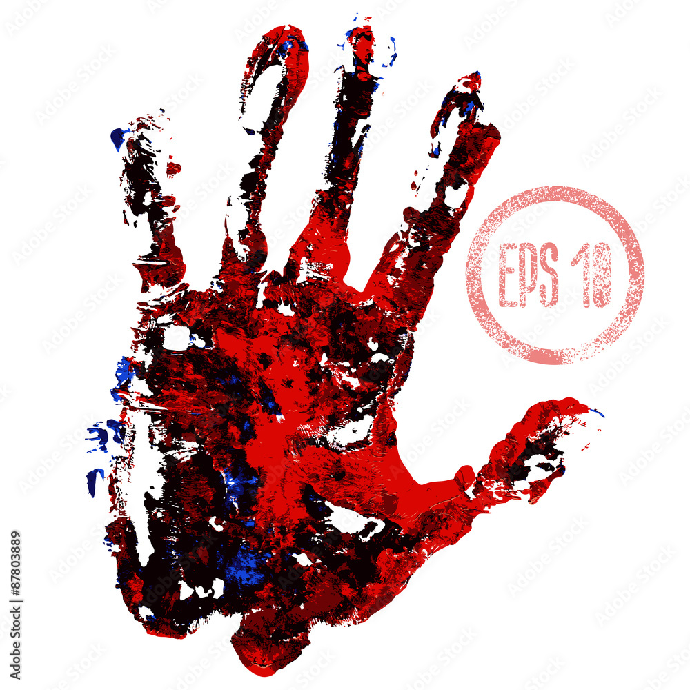Handprint in paint colors isolated on white. Acrylic and watercolor ...