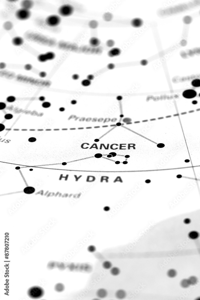 Naklejka cancer star map zodiac. Star sign Cancer on an astronomy star ...