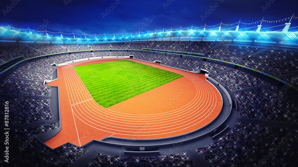 athletics stadium with track and grass field at upper night view Stock ...
