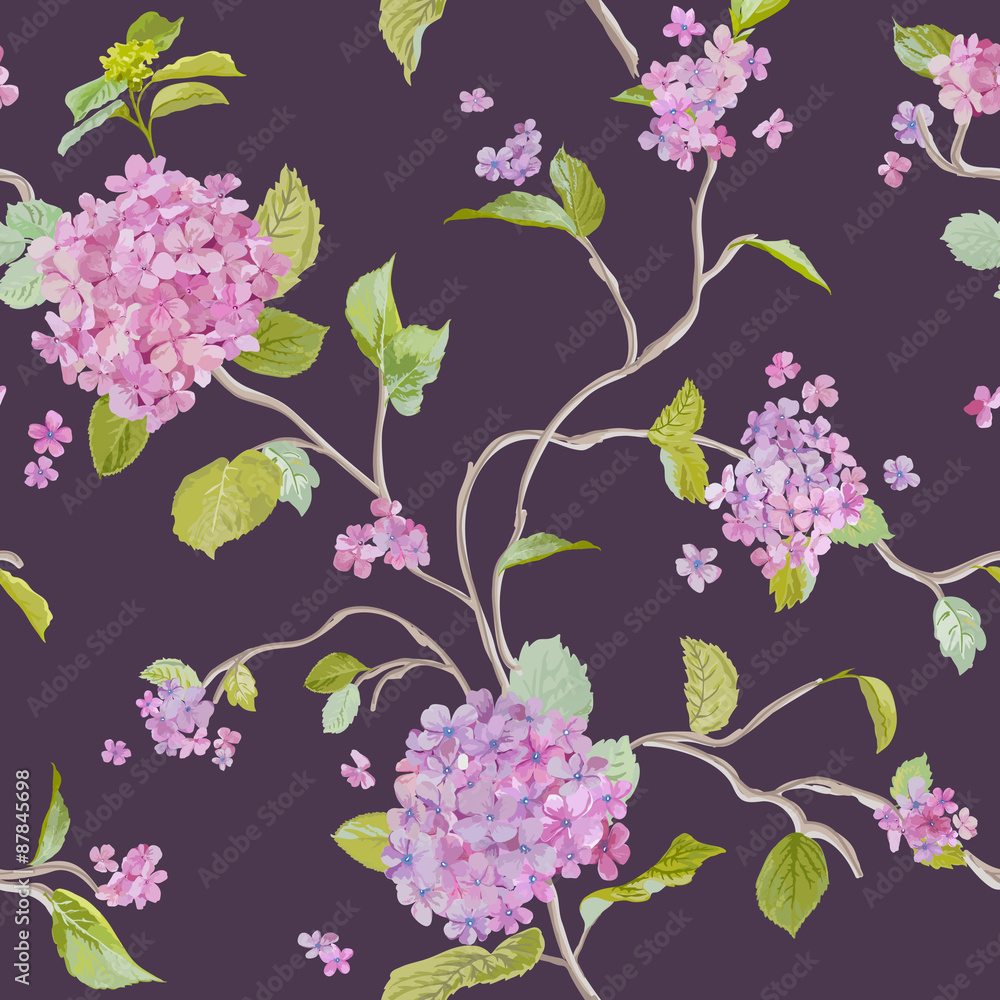 Vintage Hydrangea Background - seamless pattern for design, print Stock ...