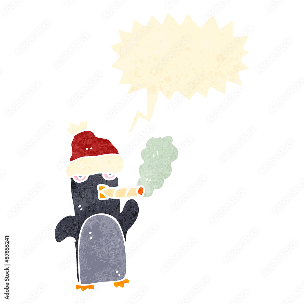retro cartoon penguin smoking marijuana Stock Vector | Adobe Stock