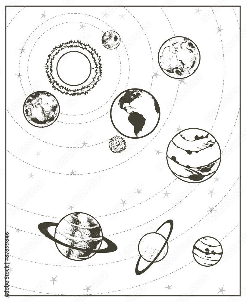 Black drawing, solar system vector Stock Vector | Adobe Stock
