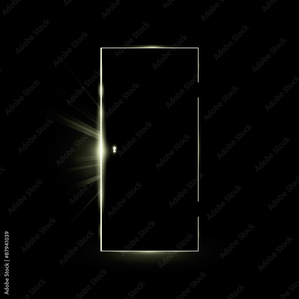Opening black door in a dark room with shining light. Stock Vector ...