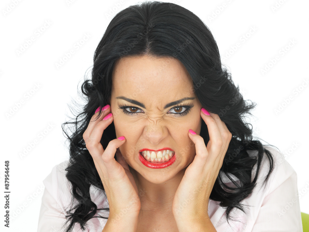 Portrait of an Angry Frustrated Young Hispanic Woman Clenching Her ...