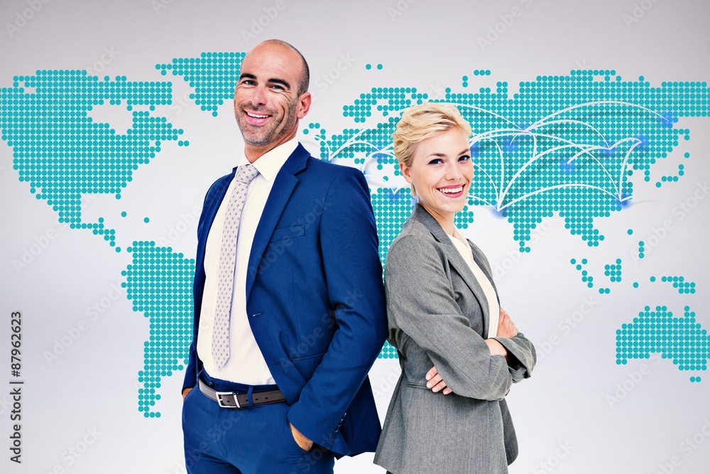 Composite image of smiling business people back-to-back Stock Photo ...