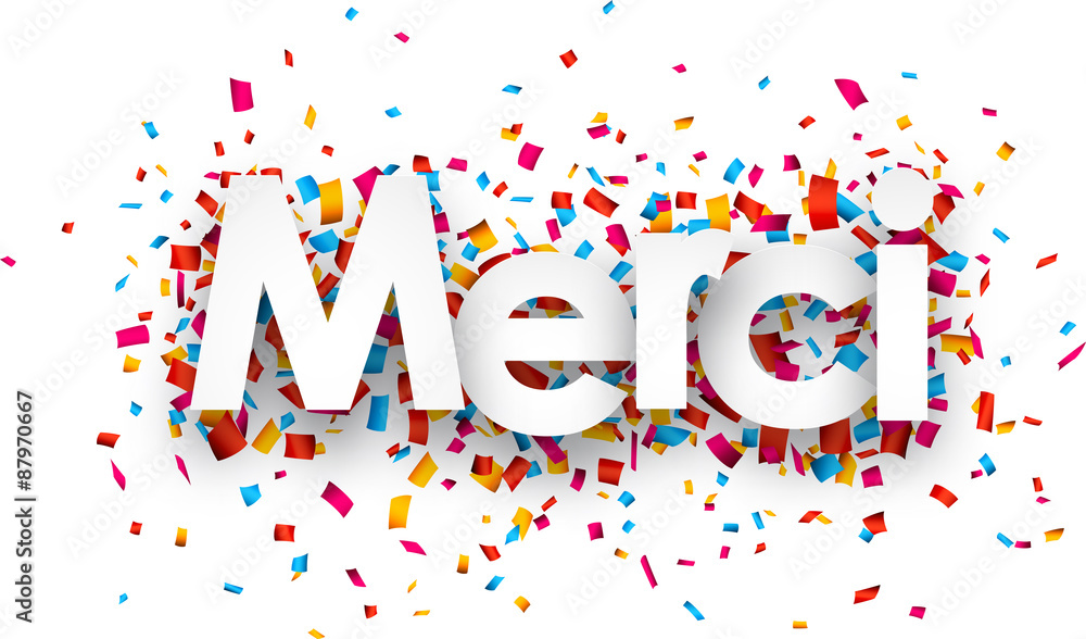 Paper merci confetti sign. Stock Vector | Adobe Stock