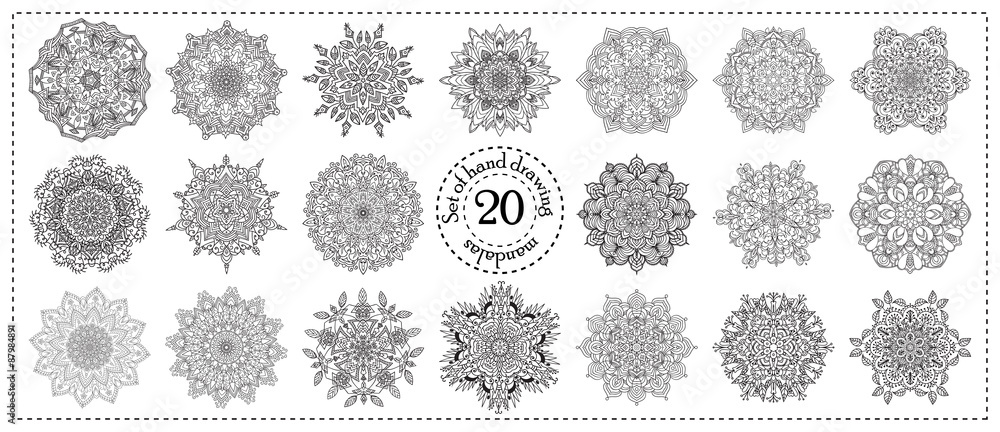Set of hand drawing zentangle mandala elements Stock Vector | Adobe Stock