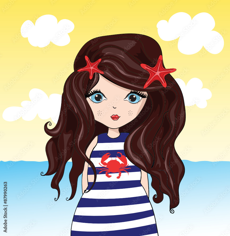 Vetor de cute girl/marine-themed illustration girl/graphic design on ...