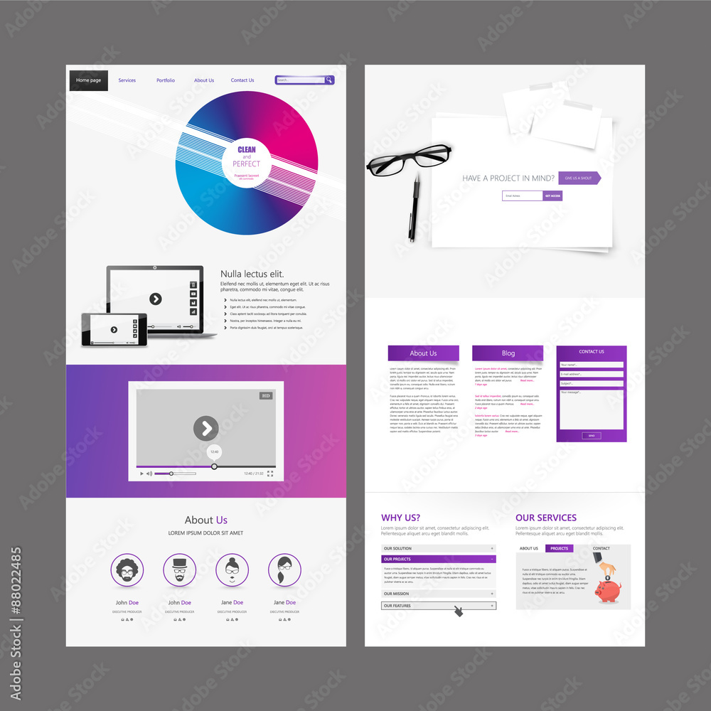 Business Modern Clean One page website design template. Vector Design ...