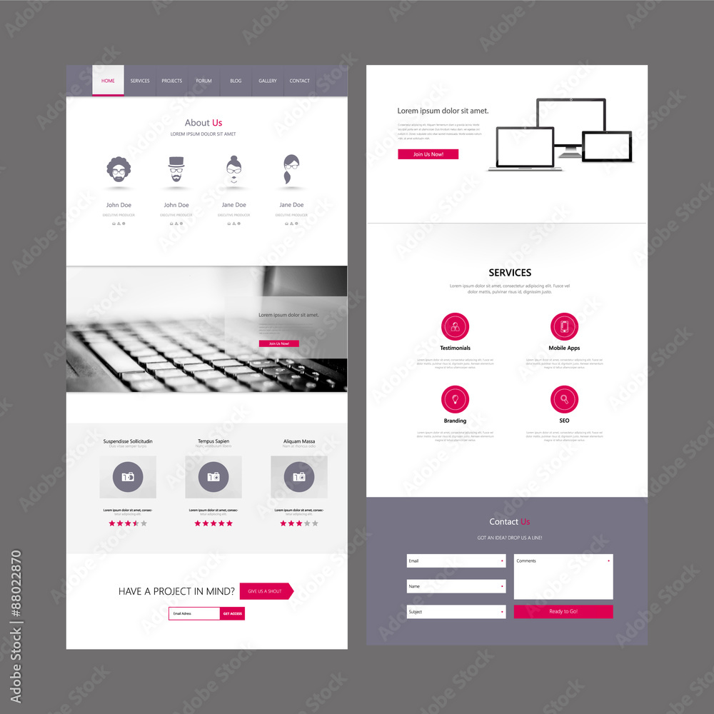 One Page Website Template and Header Designs Stock Vector | Adobe Stock