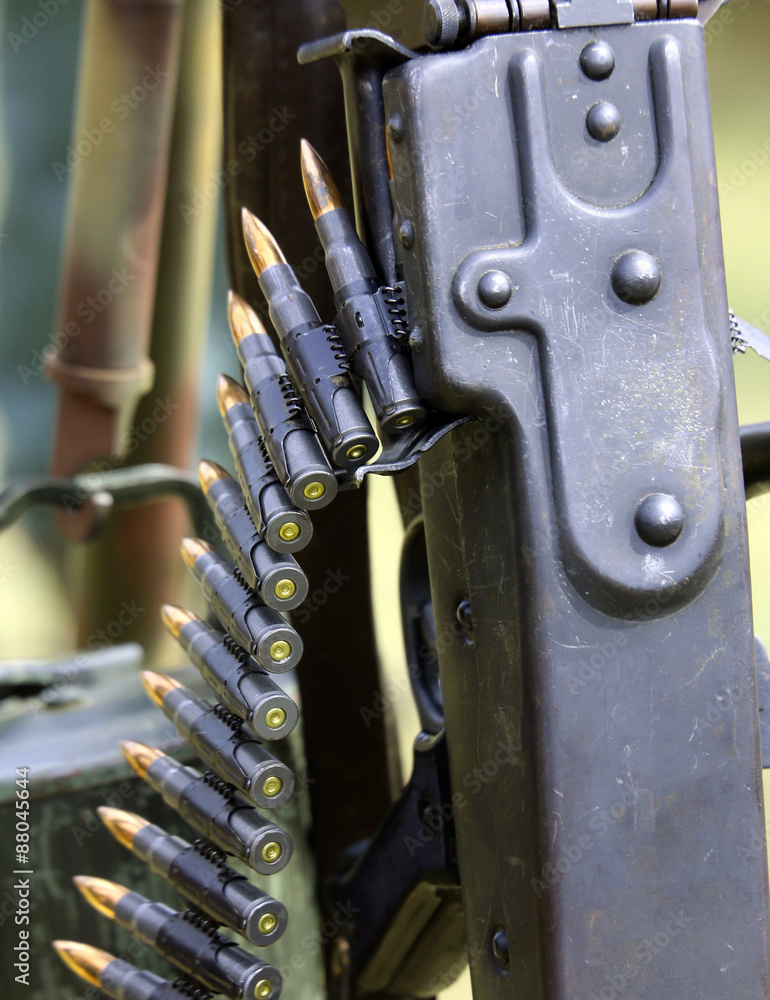 machine gun with Strip bullets and ammunition army Stock Photo | Adobe ...