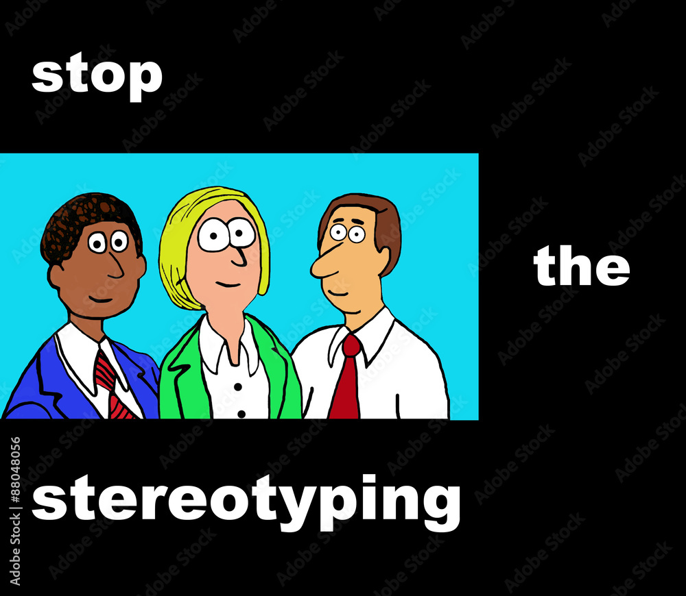 Business cartoon showing a black businessman, a white businesswoman and ...