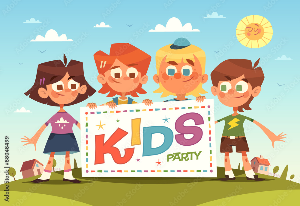 Kids party. Cartoon background. Vector illustration. Stock Vector ...