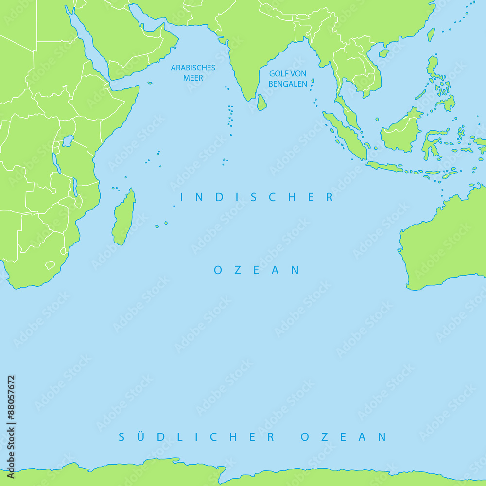 Indischer Ozean - Karte in Grün Stock-Vektorgrafik | Adobe Stock