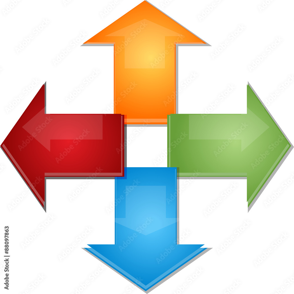 Four Blank business diagram arrows pointing outwards illustratio Stock ...