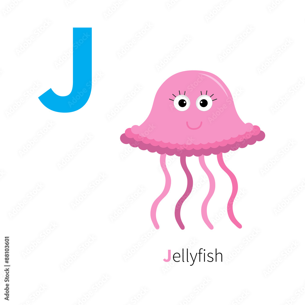 Letter J Jellyfish Zoo alphabet. English abc with animals Education ...