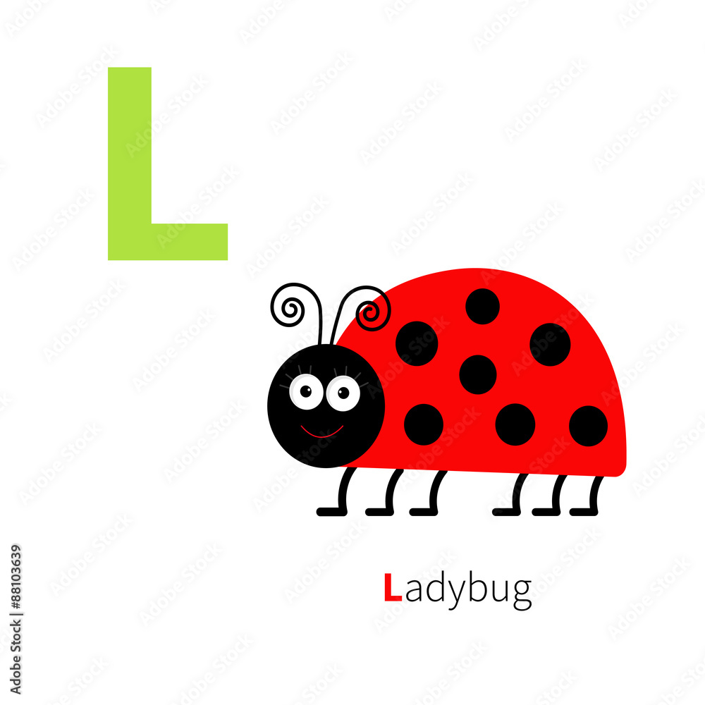 Letter L Ladybug Zoo alphabet. English abc with animals Education cards ...