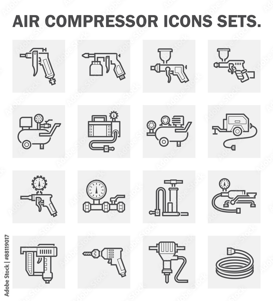 Air compressor icon. Consist of spray gun or airbrush for auto paint ...