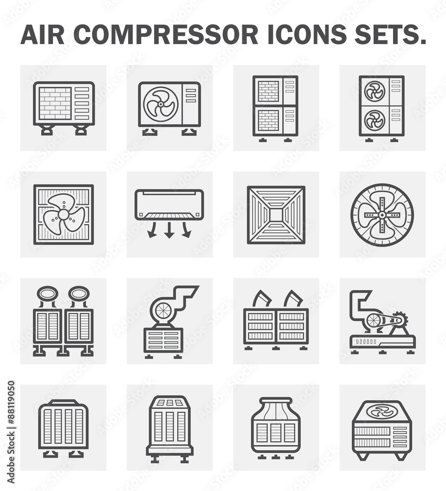 Air conditioner icon i.e. air compressor, condenser unit, ventilation ...