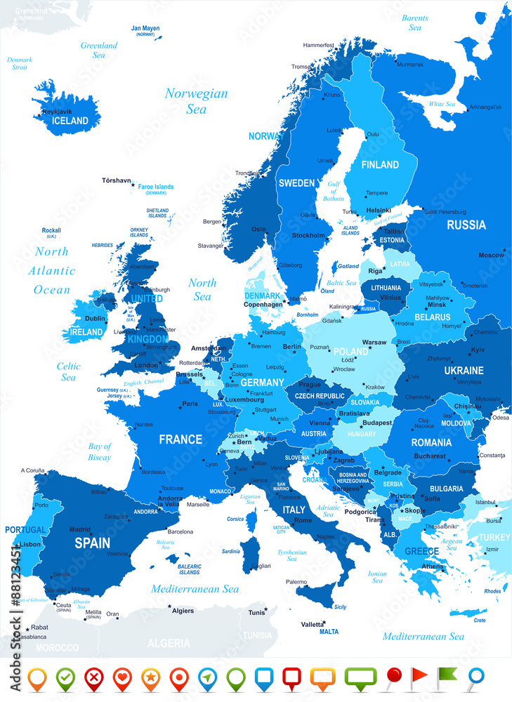 Europe map - highly detailed vector illustration. Image contains land ...
