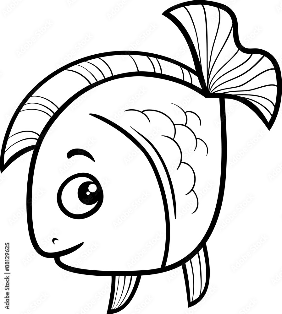 fish cartoon coloring page Stock Vector | Adobe Stock