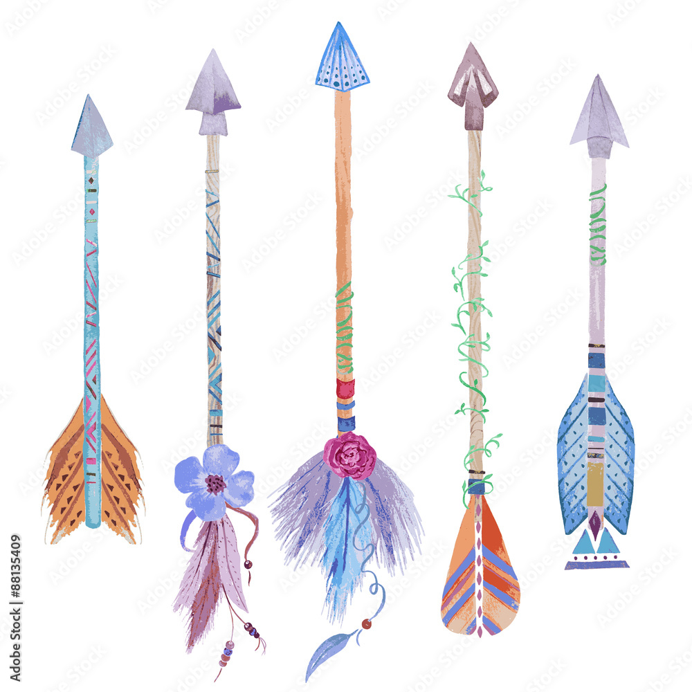 Arrows watercolor collection, set of different hand-drawn arrows Stock ...
