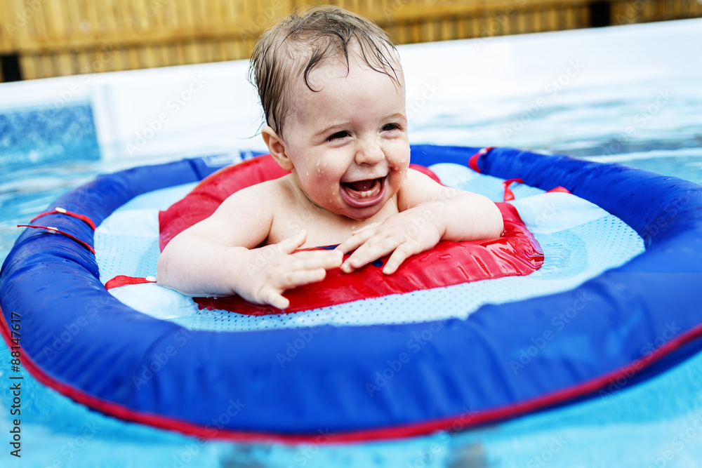Cute funny little toddler girl in swimming pool Stock Photo | Adobe Stock