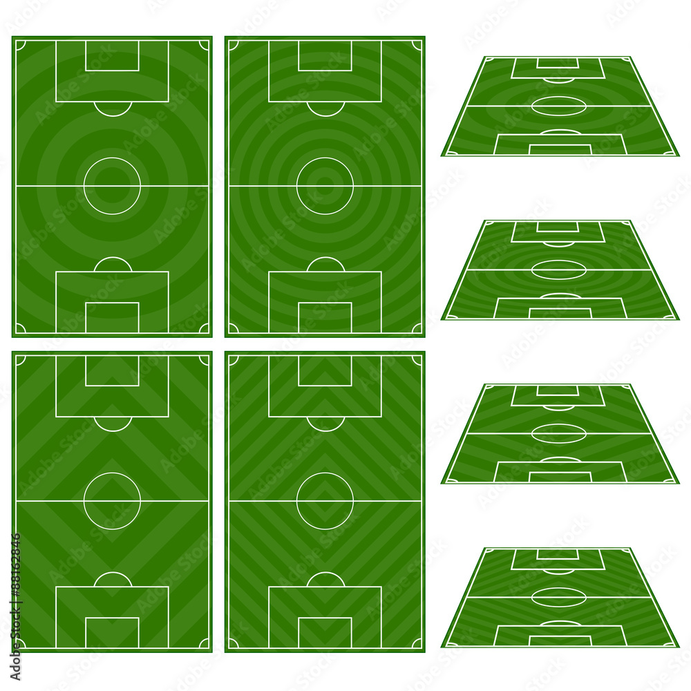 Set of Football Fields with Circular and Diagonal Patterns Stock Vector ...