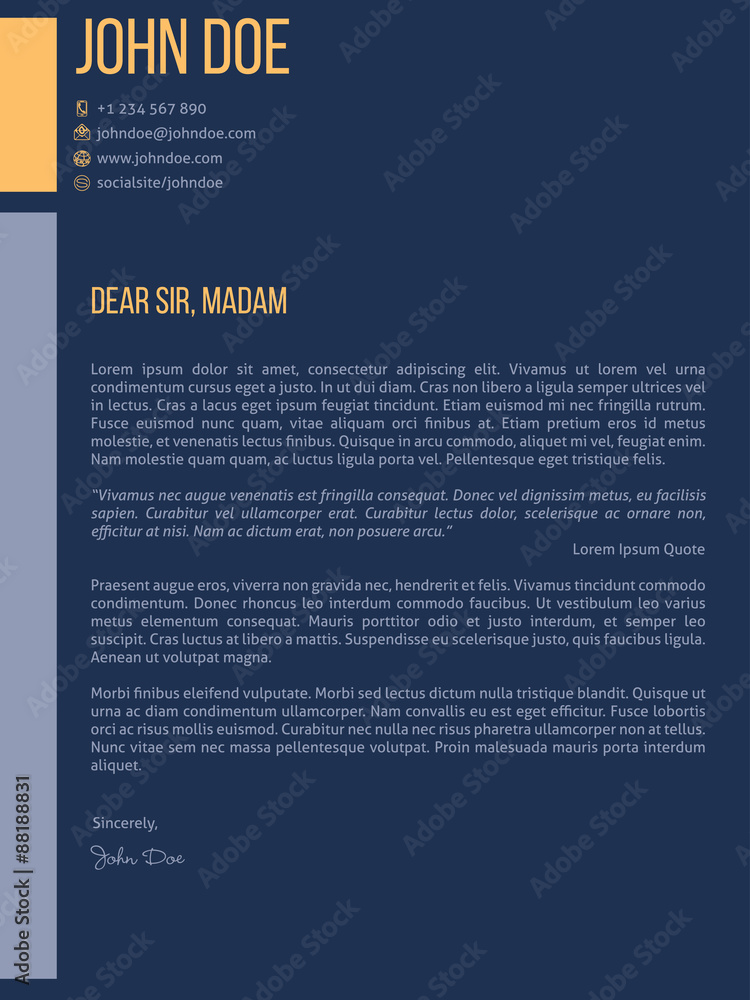 Simplistic cover letter cv resume template design in dark blue Stock ...