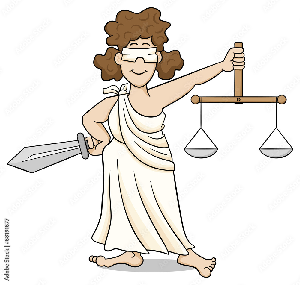 Cartoon Justitia auf weißem Hintergrund Stock-Vektorgrafik | Adobe Stock